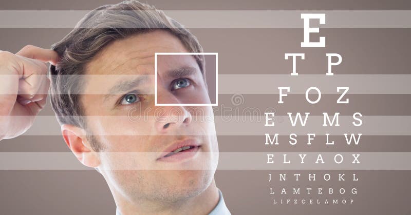 Man with Eye Focus Box Detail and Lines and Eye Test Interface Stock ...