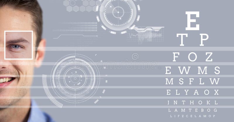 Man with Eye Focus Box Detail and Lines and Eye Test Interface Stock ...