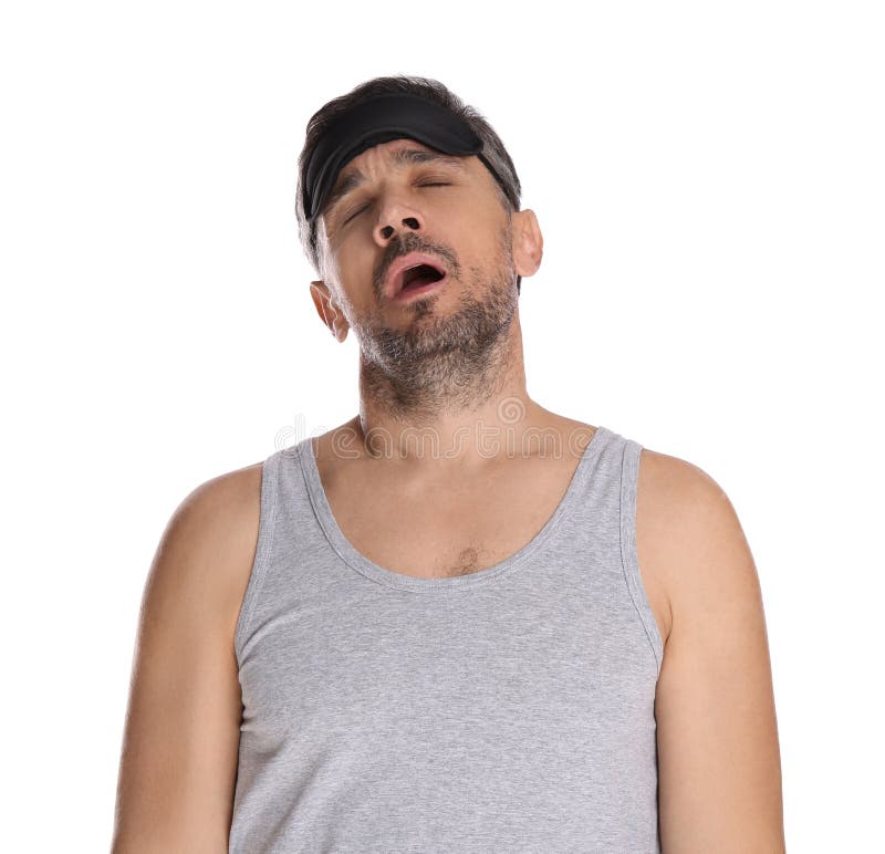 Man with Eye Mask in Sleepwalking State on White Background Stock Photo ...