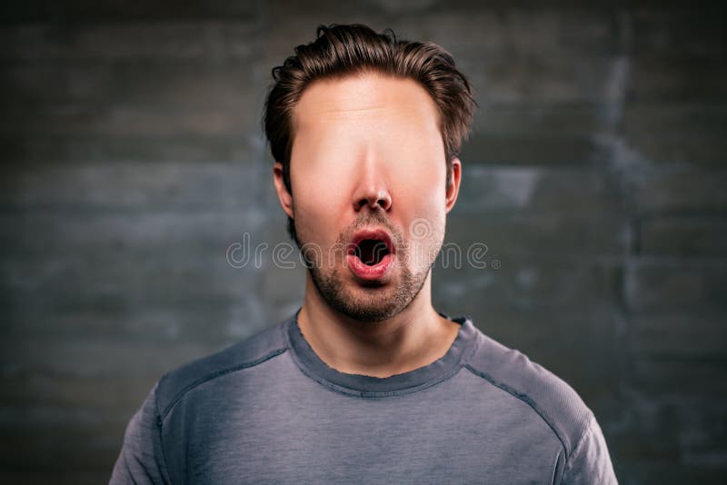 Man without Eyes on Face Emotional Wow Portrait Stock Image - Image of ...