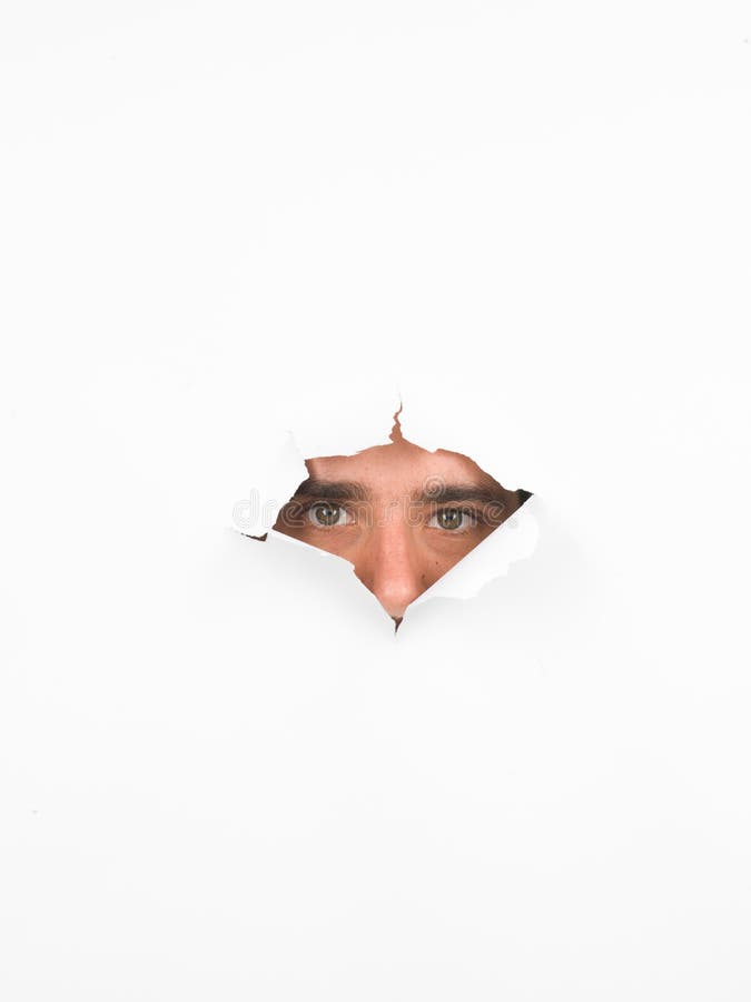 Man Eyes Looking through a Hole in a Paper Stock Photo - Image of macro ...