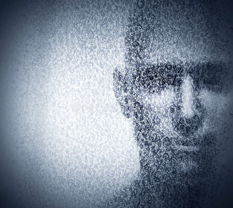 Man Face Blended with Binary Code Digits. Concept of Hacker, Data ...