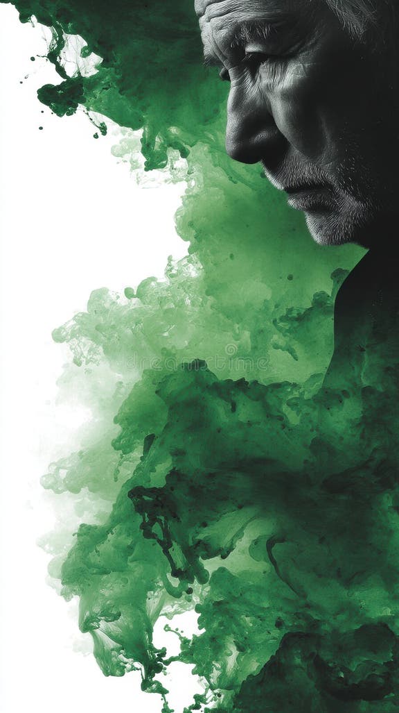 Man Face Blends into Swirling Green Liquid, Creating Surreal Effect ...