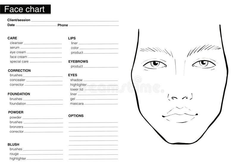 Man Face Chart in Black and White Stock Illustration - Illustration of ...