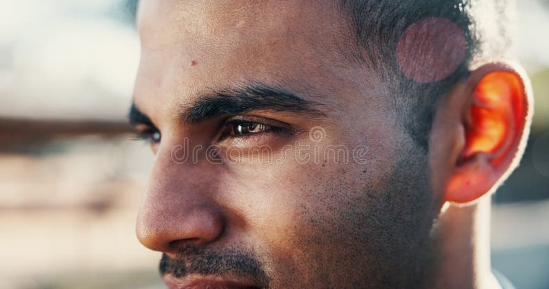 Man, Face and Closeup for Thinking in City, Inspiration or Solution ...