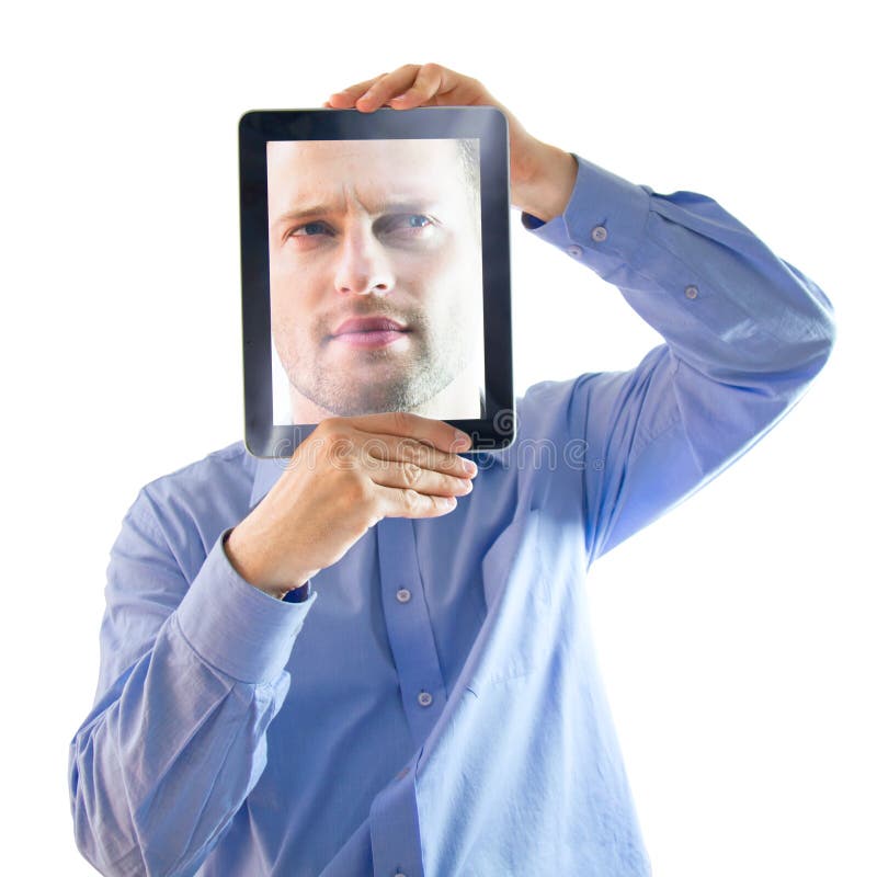 Man and Face Computer Tablet Stock Photo - Image of ipad, head: 16028550