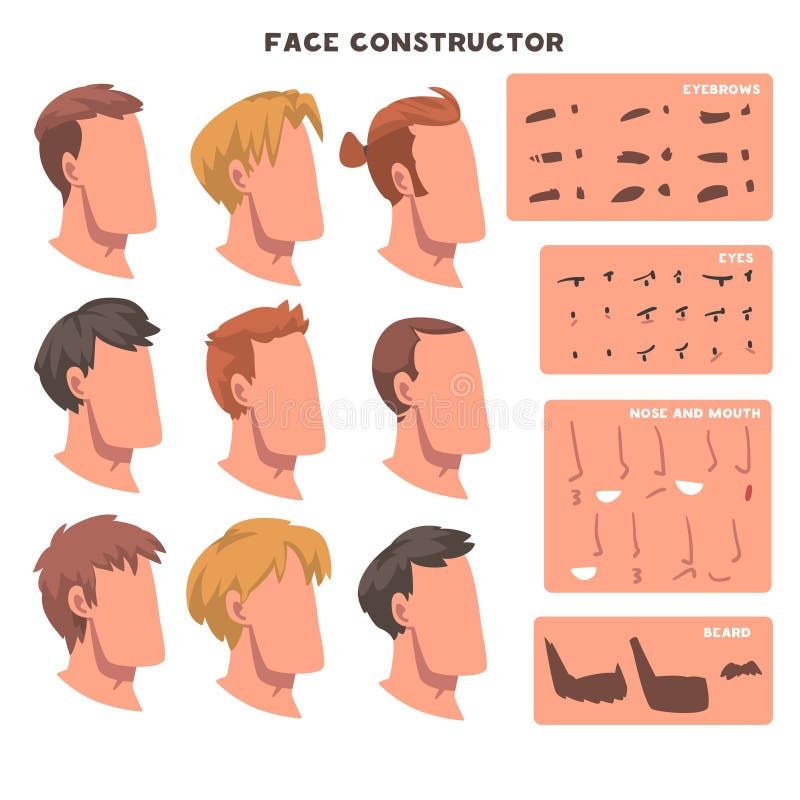 Man Face Constructor with Head and Spare Parts Like Eyebrow, Eyes and ...
