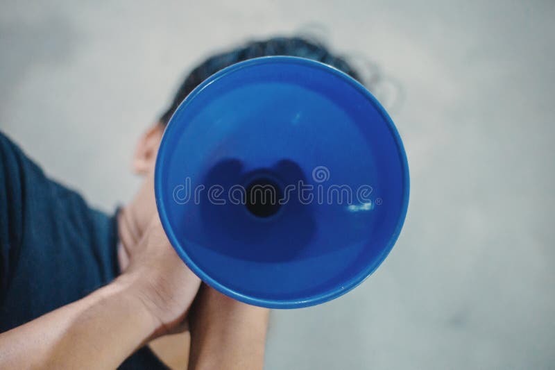 A Man with a Face Covered in a Blue Funnel Stock Photo - Image of ...