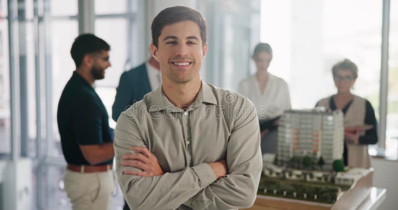 Man, Face and Crossed Arms in Architecture Office, Model Maker and ...