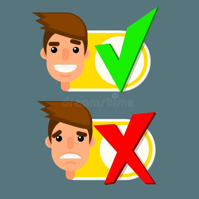 Man Face with Emotion and Yes and No Signs for Check Box for Web or ...