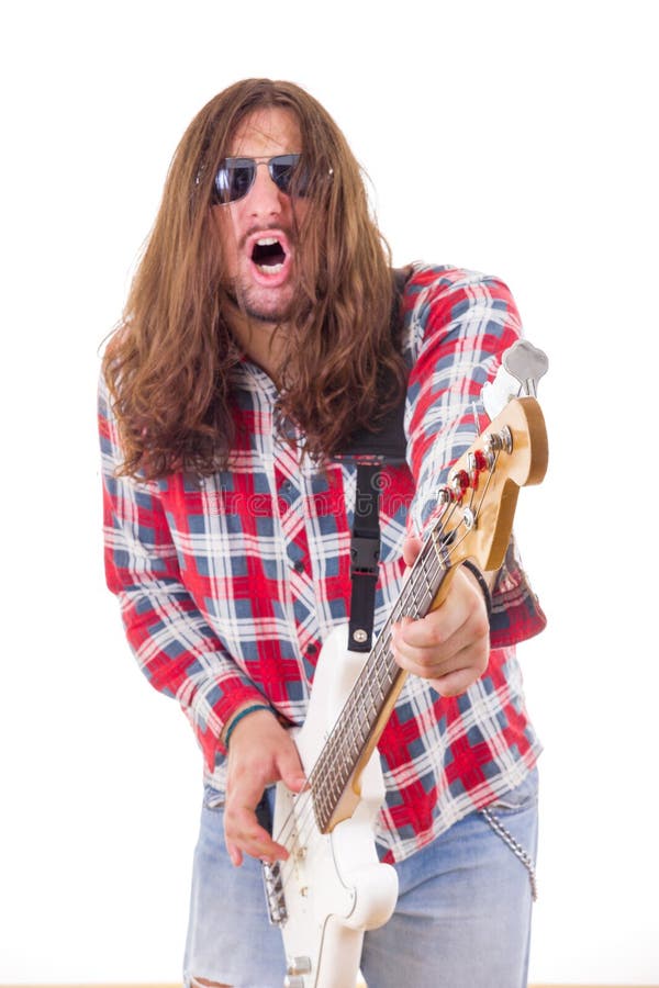 Man with Face Expression with Sunglasses Playing Electric Bass G Stock ...