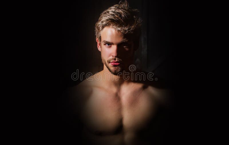 Man Face. Guy, Studio Portrait. Attractive Male Face in Shadow. Guy in ...