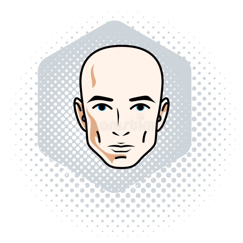 Man Face, Human Head. Vector Character, Handsome Bald Male Stock Vector ...