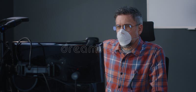 Man in Face Mask Having Video Call Stock Photo - Image of caucasian ...