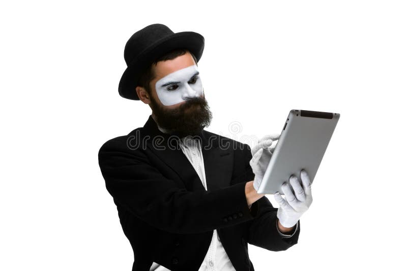 Mime with Laptop Isolated on White Background Stock Photo - Image of ...
