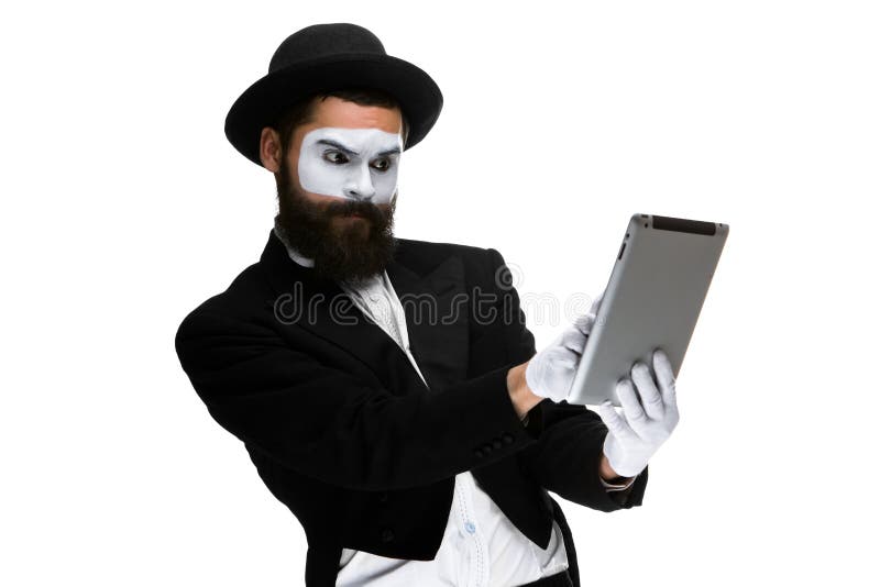 Man with a Face Mime Reading through Magnifying Stock Image - Image of ...