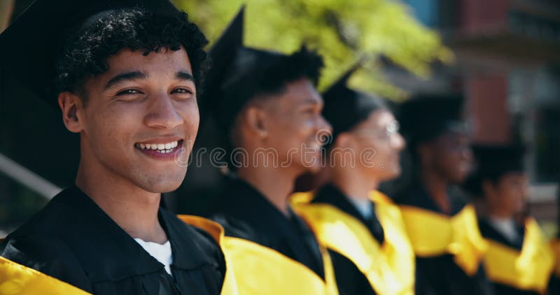 Man, Face and Outdoor with Smile for Graduation, Degree and Knowledge ...