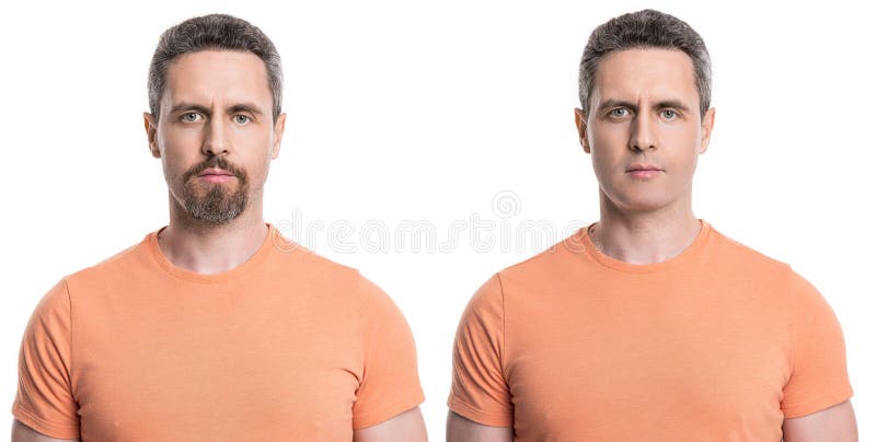 Two Man Face Shaven Comparison before and after in Studio. Man Face ...