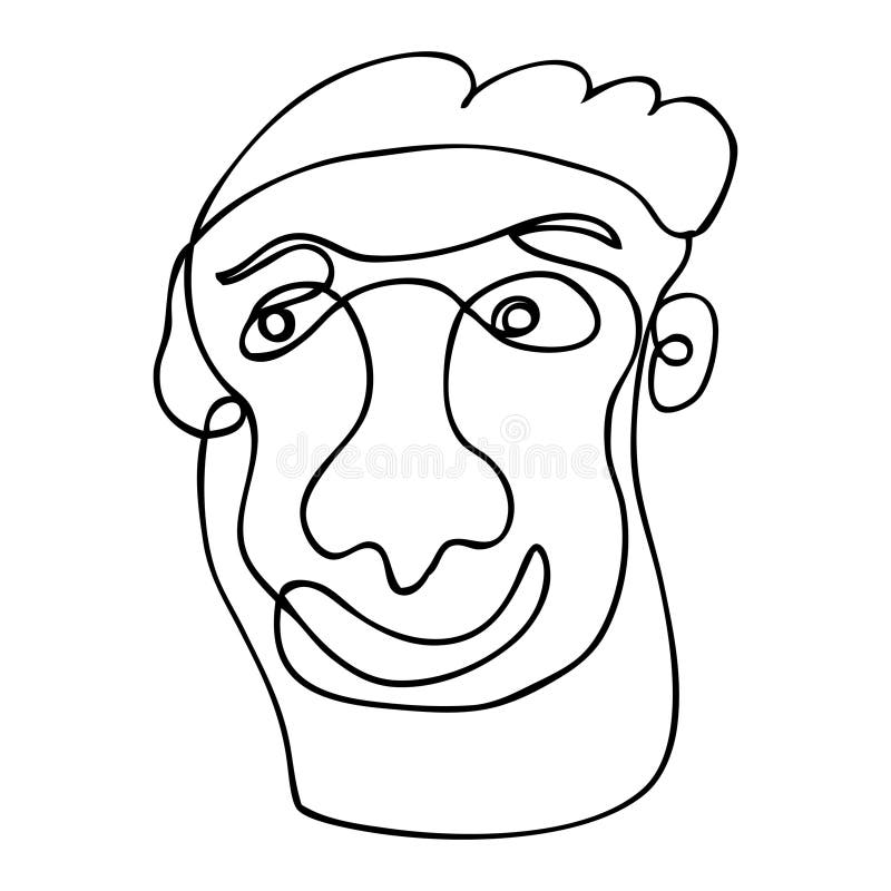 Man Face Simple Vector Sketch Single One Line Art, Continuous Stock ...
