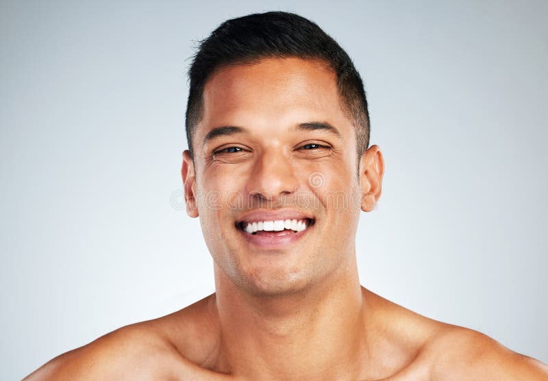 Man Face Skin And Teeth Natural Beauty And Skincare Happy Model In