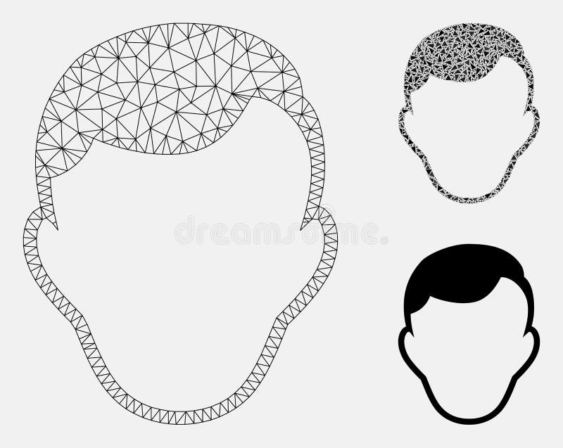 Man Face Template Vector Mesh Network Model and Triangle Mosaic Icon ...