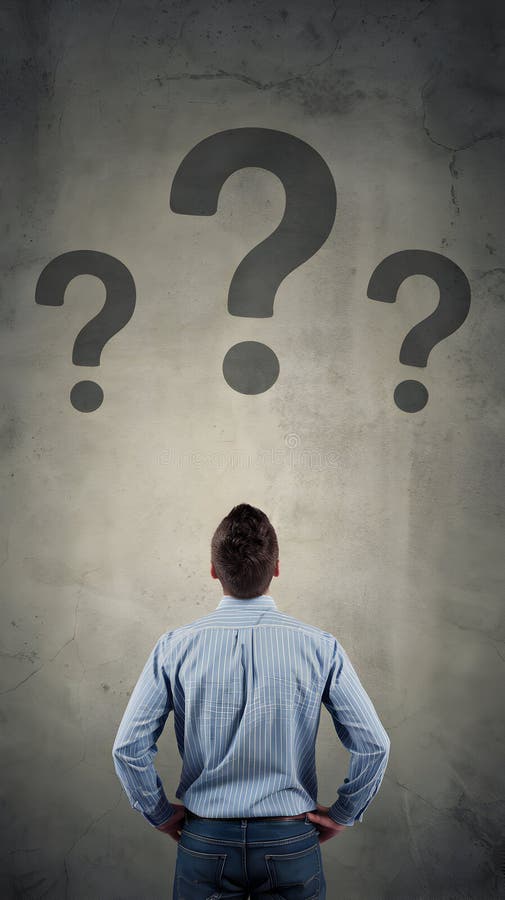 Man Faces Three Question Marks, Symbolizing Curiosity and Contemplation ...