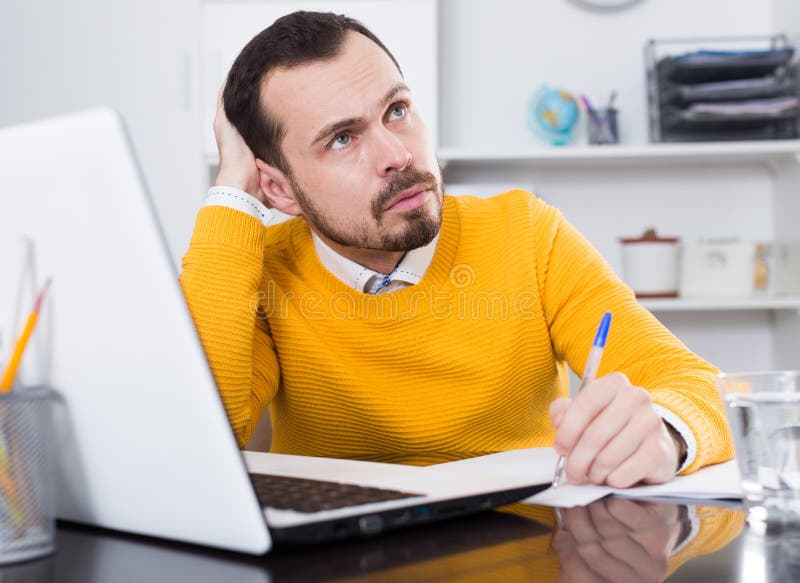 Man facing difficulty stock image. Image of home, intelligent - 261755937