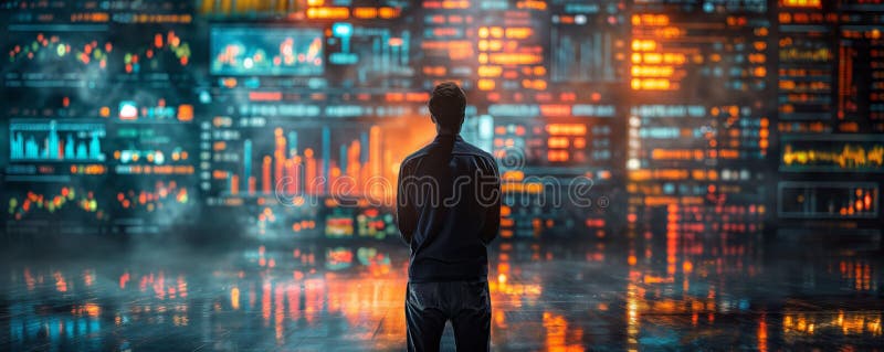 Man Facing Futuristic Data Analytics Display Wall Stock Photo - Image ...