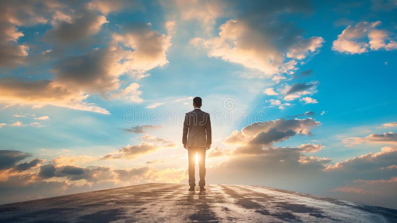 Man Facing the Horizon at Sunset Stock Image - Image of landscape ...