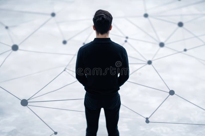Man Facing Network Connections a Man Stands with His Back To the Camera ...