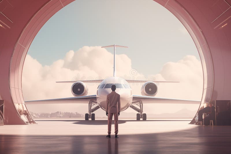 Man Facing Private Jet Inside a Hangar Stock Photo - Image of modern ...