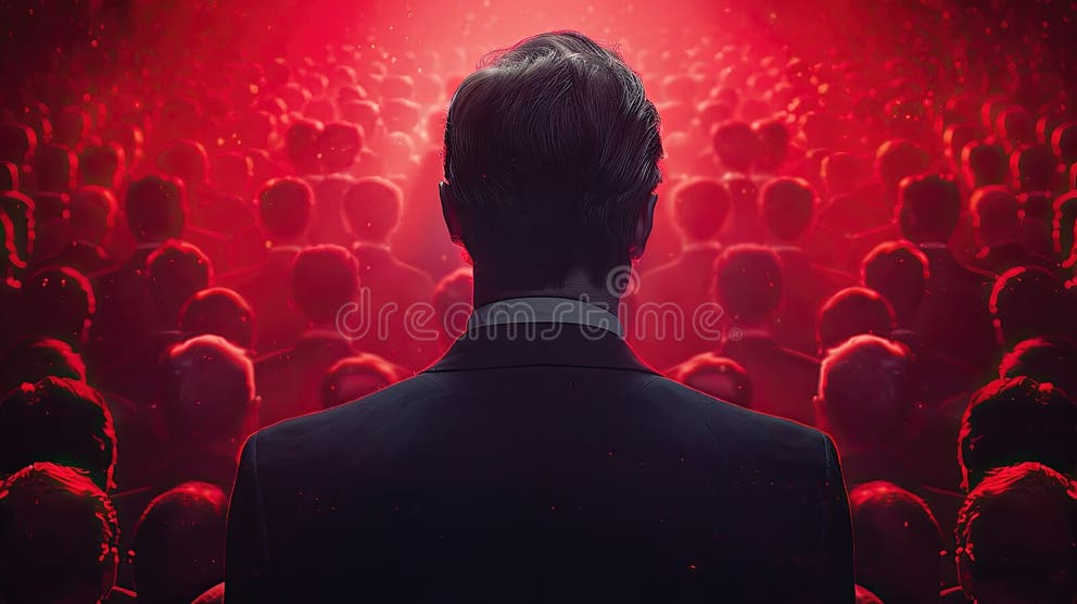 Man Facing a Red Audience, Giving an Impression of Influence. Stock ...