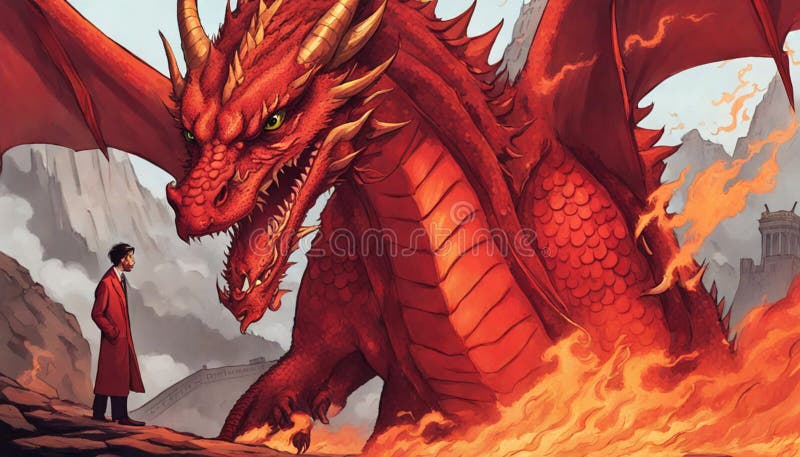 A Man is Facing a Red Dragon Stock Image - Image of vector, character ...