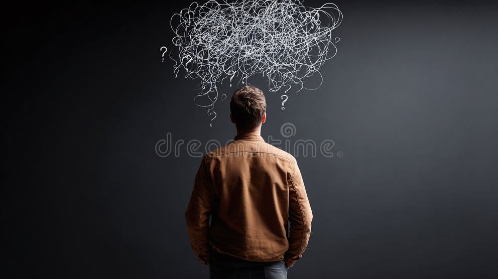 Man Facing Scribbles, Questions Symbolize Confusion, Problems ...