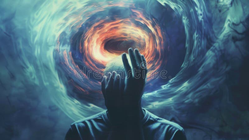 Man Facing Vortex with Hands Outstretched Stock Photo - Image of ...