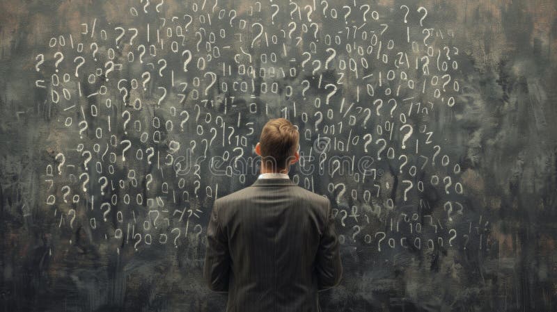 Man Facing Wall of Question Marks Stock Illustration - Illustration of ...