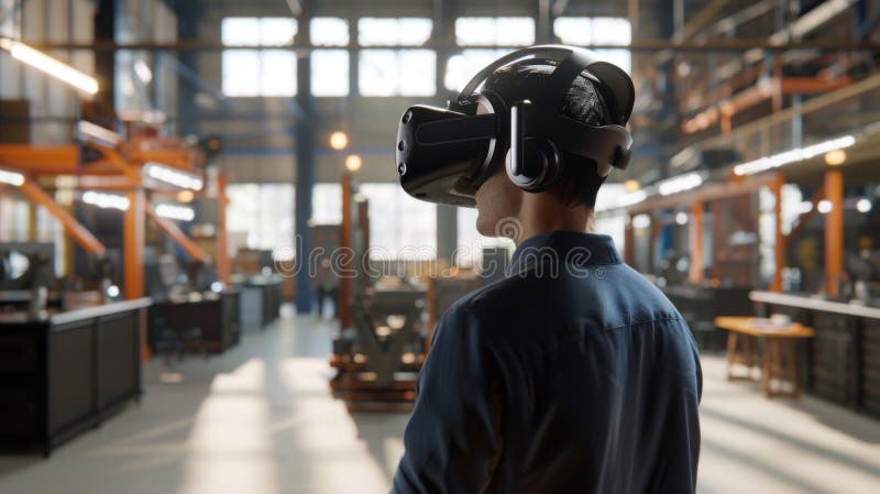 Man in Factory Wearing Virtual Reality Headset Stock Photo - Image of ...