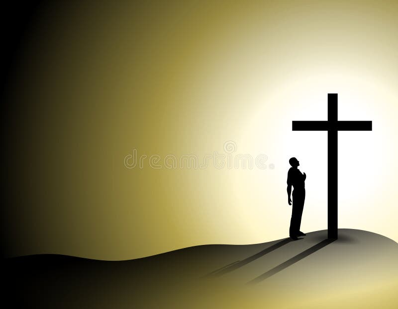 Man of Faith Alone with Cross Stock Illustration - Illustration of ...