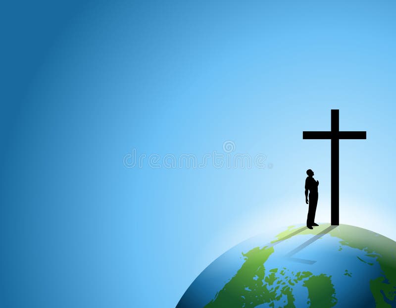 Man of Faith with Cross on Earth Stock Illustration - Illustration of ...