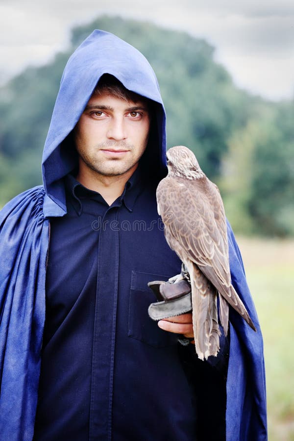 Man with a falcon stock photo. Image of medieval, face - 69089466