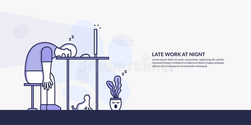 Man Fall Asleep in Front of Computer, Freelancer Late Work at Night ...