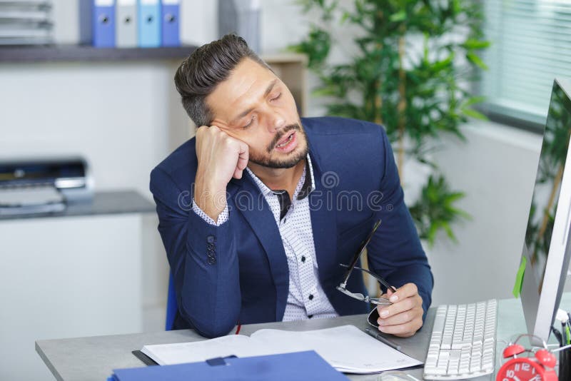 Man asleep at his desk stock photo. Image of rest, isolated - 35522268