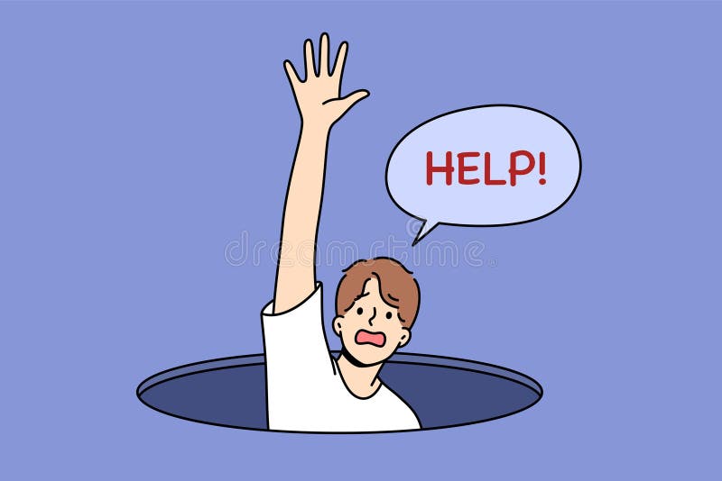 Man Fallen into Hole Screams for Help and Raises Hand, for Concept of ...