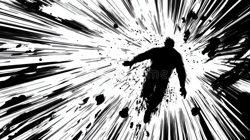 Man Falling into Bright Light Surrounded by Black Speed Lines and Ink ...