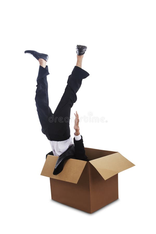 Man Falling Down into a Box Stock Photo - Image of isolated, cardboard ...