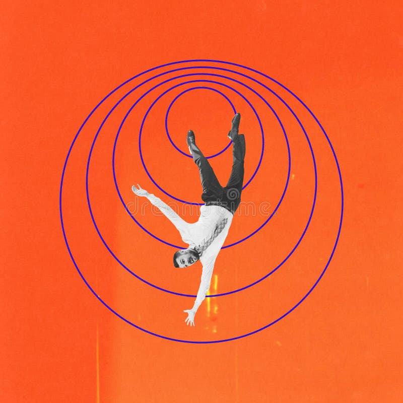 Man Falling Inside Pattern of Concentric Circles on Red Background ...