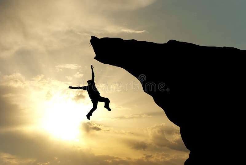 Silhouette Rock Climber Falling Cliff Stock Photos - Free & Royalty ...