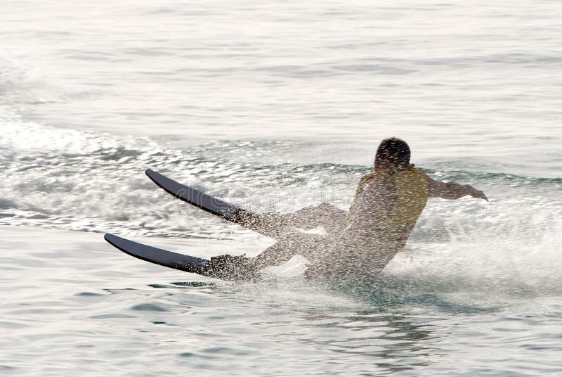 Man Falling while Waterskiing. Silver Lagoon. Beautiful Splashes. Stock ...