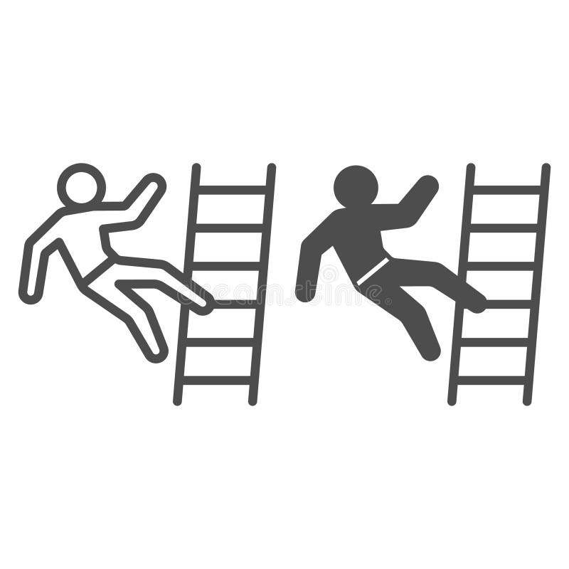 Man Falls Down from Ladder Line and Solid Icon, Insurance Event Concept ...