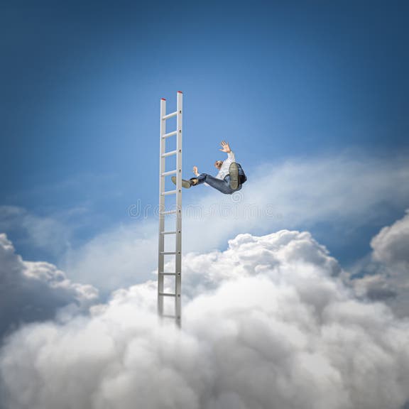 Man Falls from a Ladder in the Clouds Stock Image - Image of disaster ...